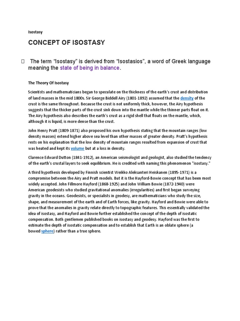 Concept of Isostasy: State of Being in Balance | PDF