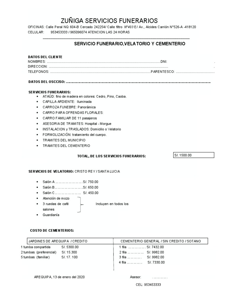 Servicios Funerarios en Arequipa | PDF | Funeral | Salón Funerario Y ...