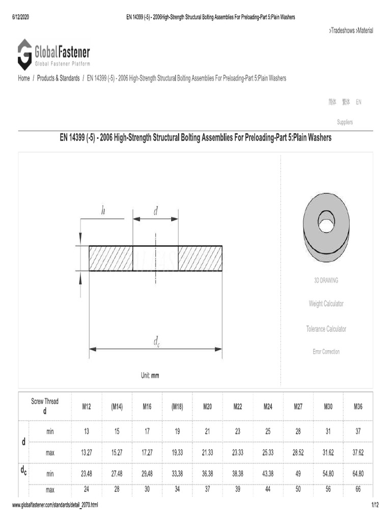 EN 14399 (-5) - 2006High-Strength Struc... Es For Preloading-Part 5 ...