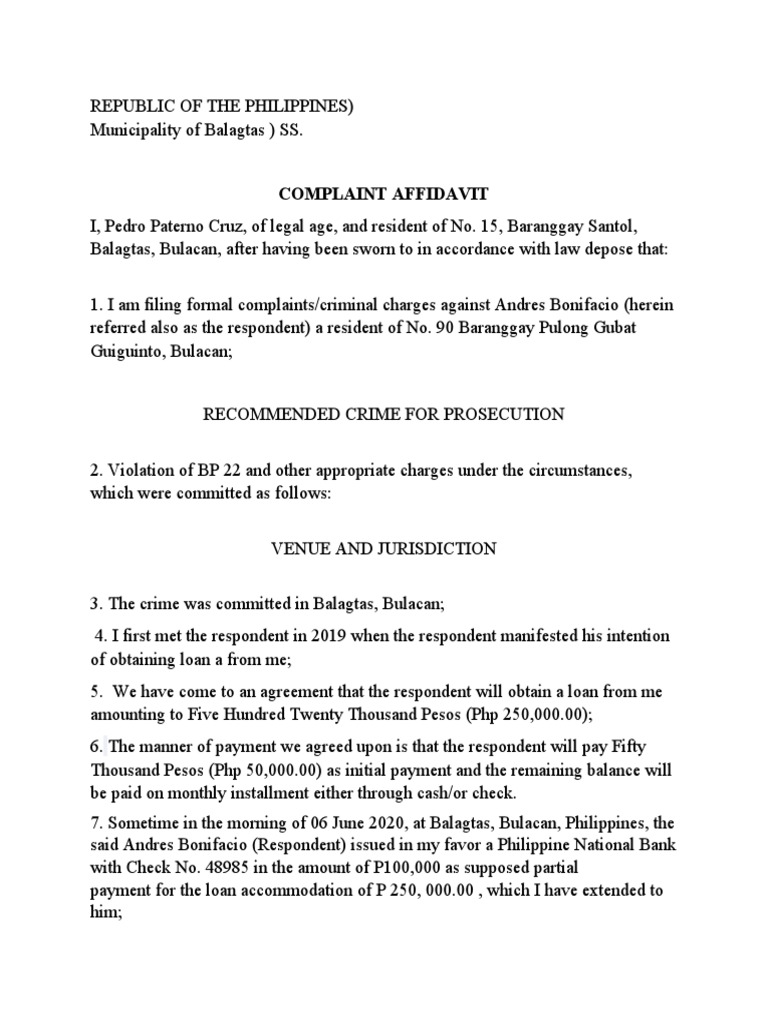 Complaint Affidavit | PDF | Cheque | Government