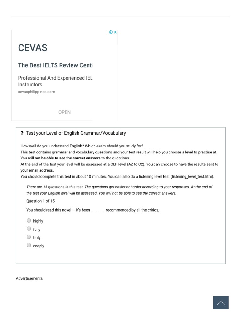 Test Your Level of English Grammar and Vocabulary - How Well Do You ...