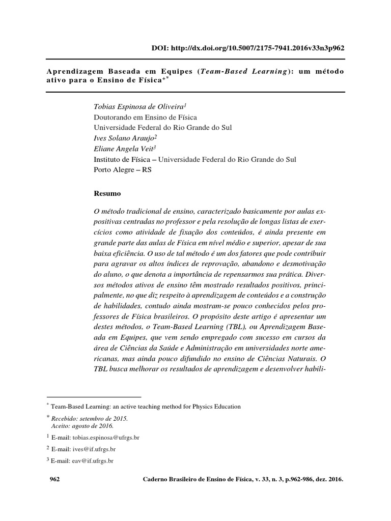 Aprendizagem Baseada em Equipes (Team-Based Learning) : Um Método Ativo ...