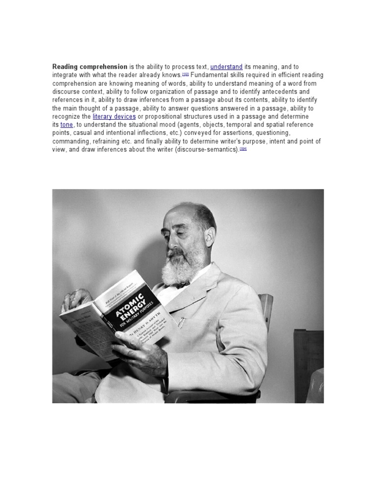 Understand: Reading Comprehension Is The Ability To Process Text | PDF