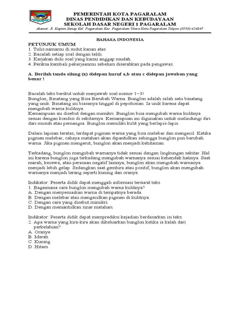 50+ Contoh Soal Try Out UASBN Bahasa Indonesia Kelas 6 SD MI Dan Kunci Jawabnya | PDF | Seni ...