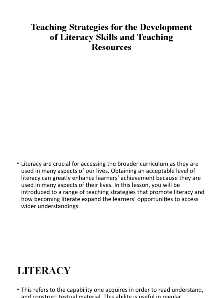 Teaching Strategies For The Development of Literacy Skills | PDF ...