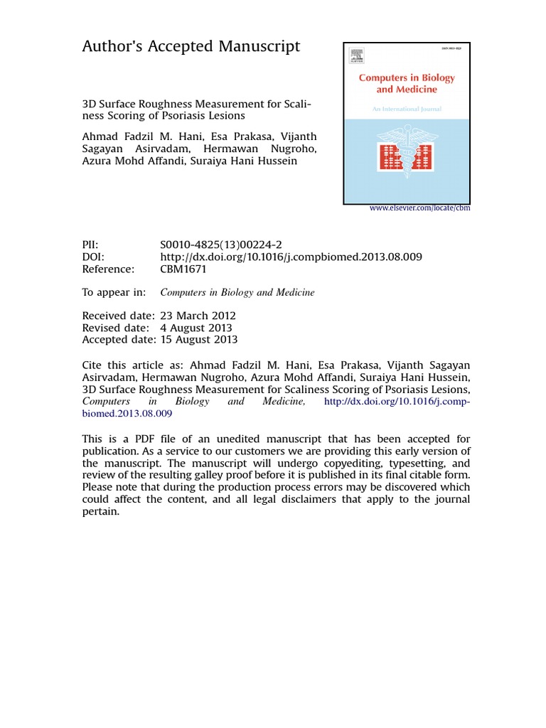 3D Surface Roughness Measurement For Scaliness Scoring of Psoriasis ...