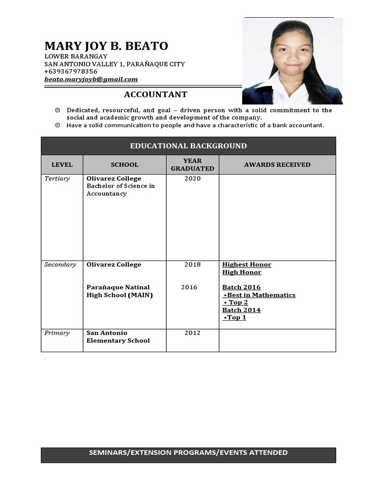 Mary Joy B. Beato: Accountant | PDF | Philippines | Learning