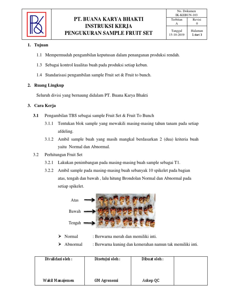 Instruksi Kerja Pengukuran Fruit Set | PDF