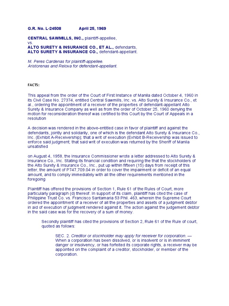2 Provrem Central Sawmill Vs Alto Surety | PDF | Judgment (Law ...
