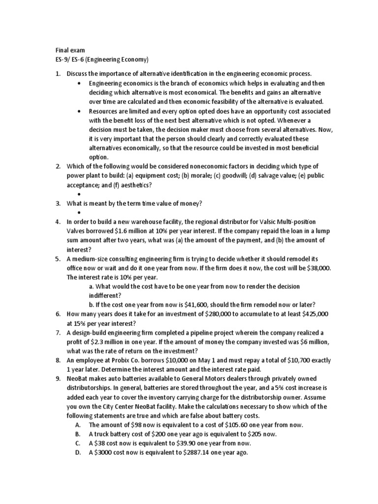 Engineering Economic Final Exam Guide | PDF | Compound Interest | Interest