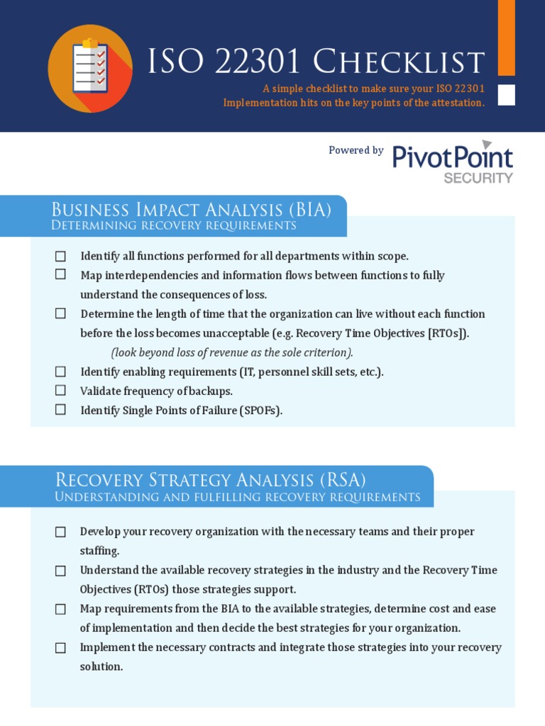 ISO 22301 Checklist: Business Impact Analysis (BIA) | PDF | Business ...