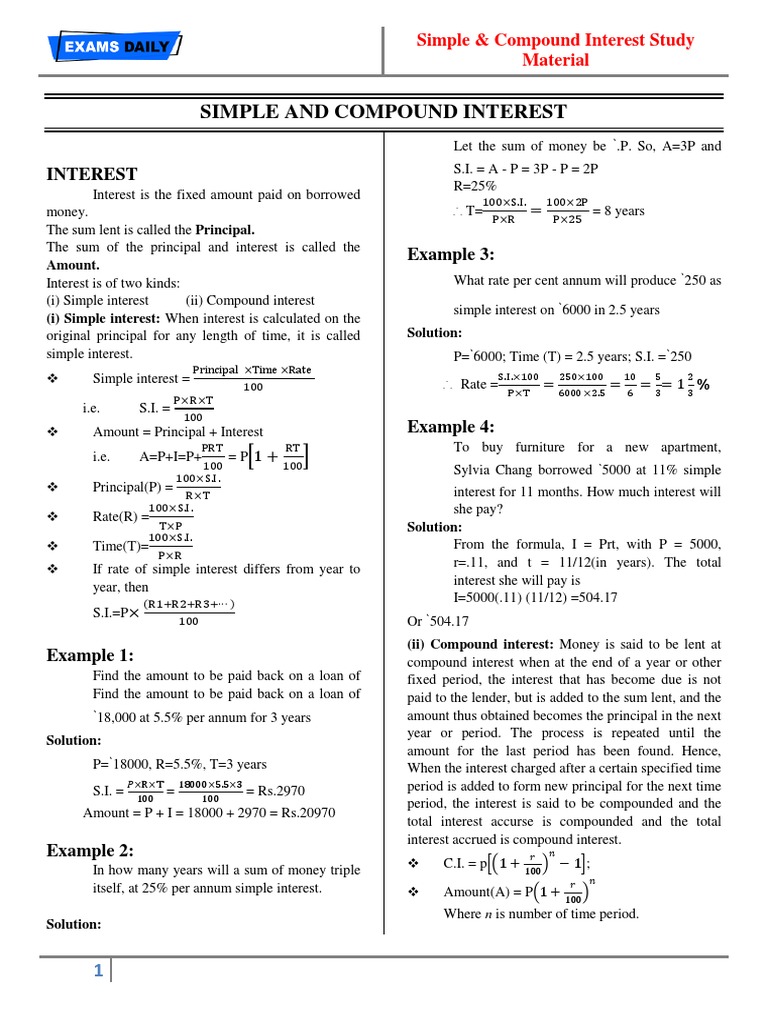 Simple Compound Interest Study Material | PDF