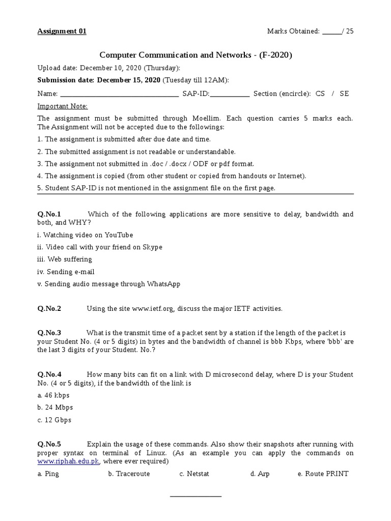 Assignment 01 CCN F2020 | PDF