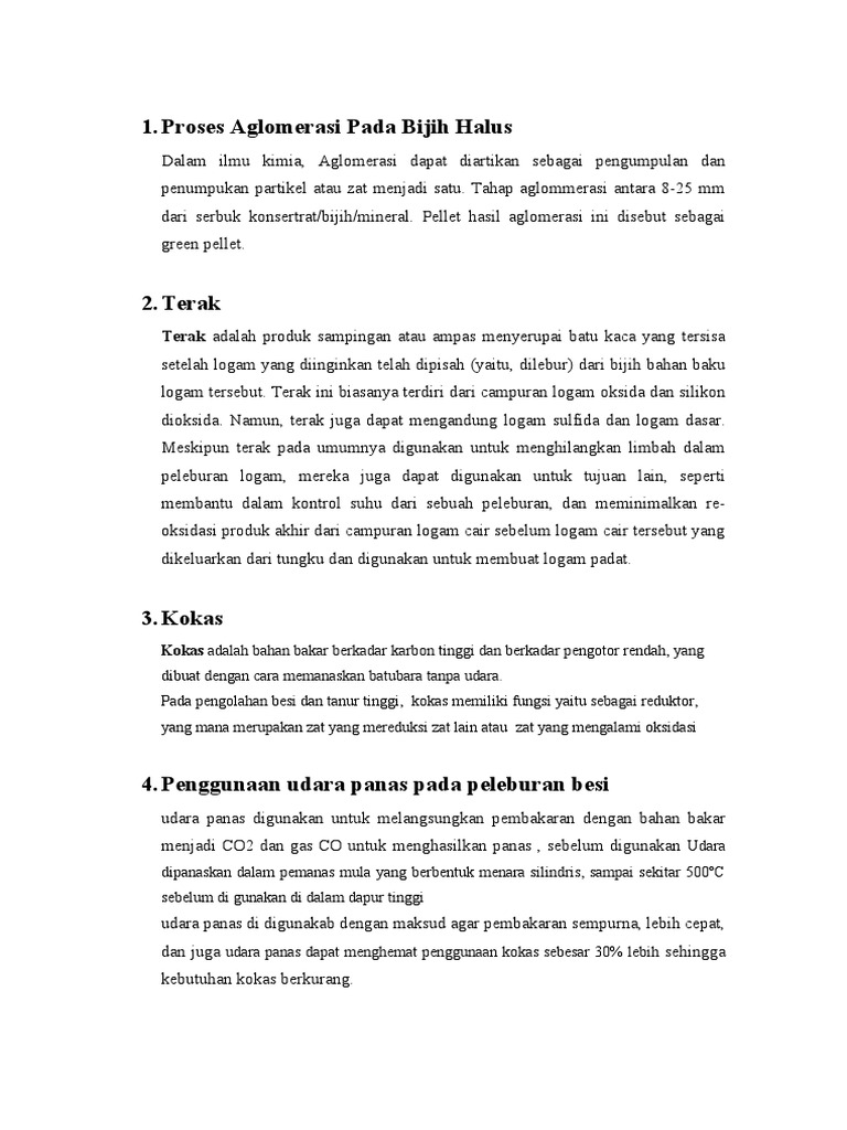 Proses Aglomerasi dan Peleburan Besi | PDF