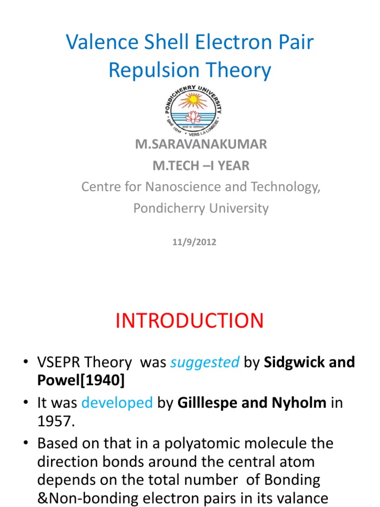 Valence Shell Electron Pair Repulsion Theory: M.Saravanakumar M.Tech ...