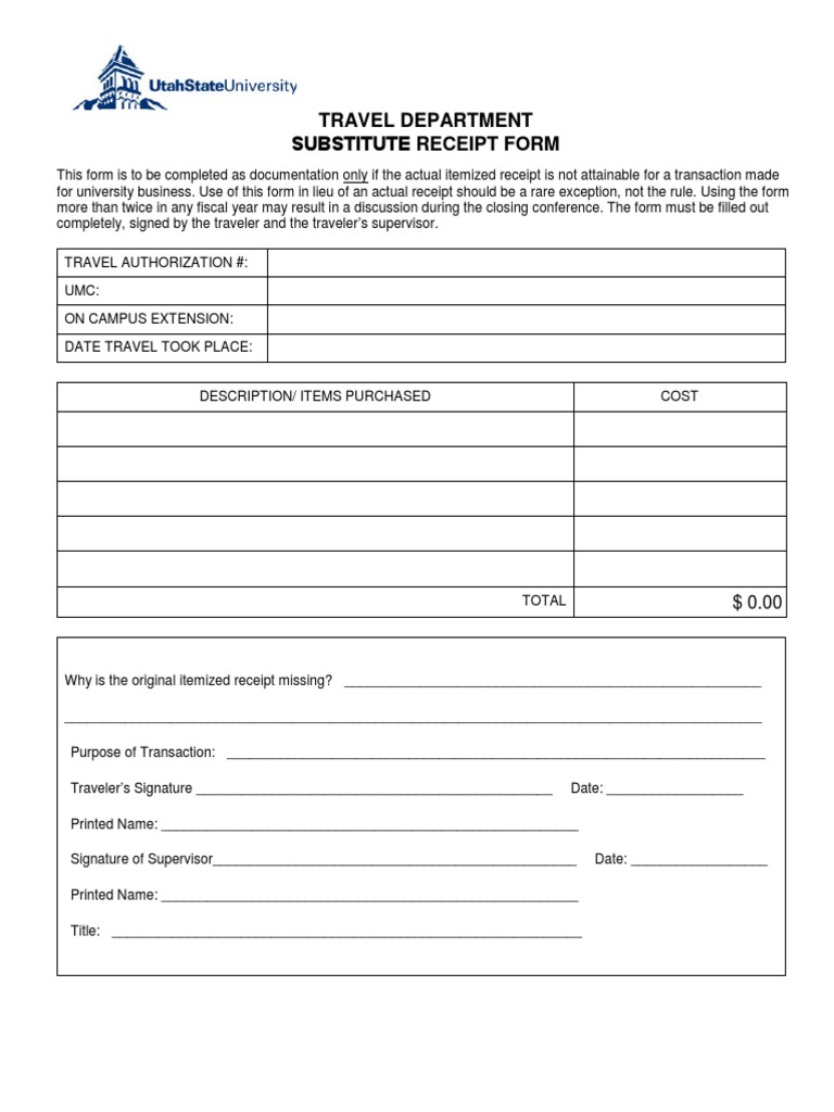 Travel Substitute Receipt Form | PDF