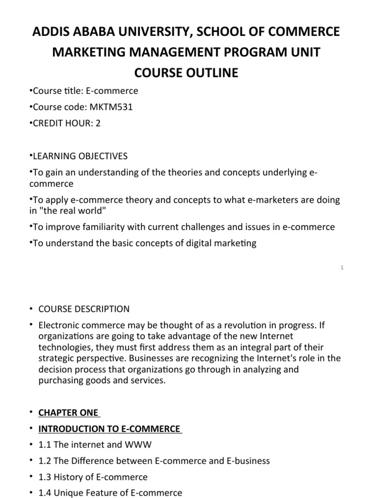 Addis Ababa University, School of Commerce Marketing Management Program ...