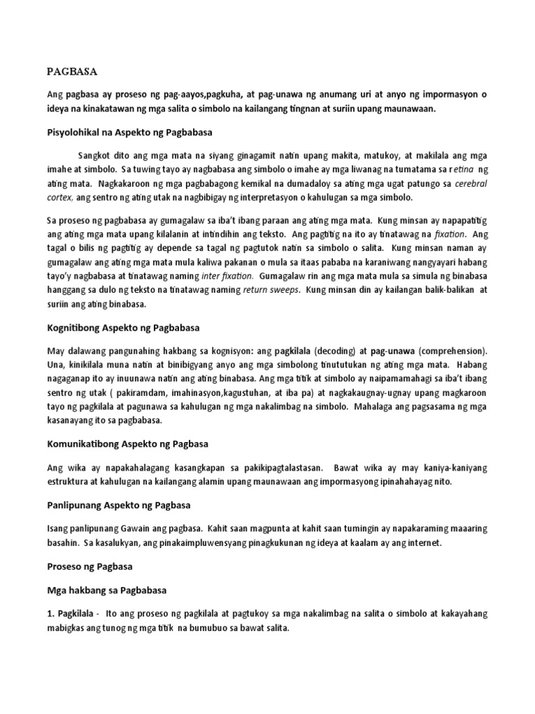 FILIPINO Pagbasa | PDF