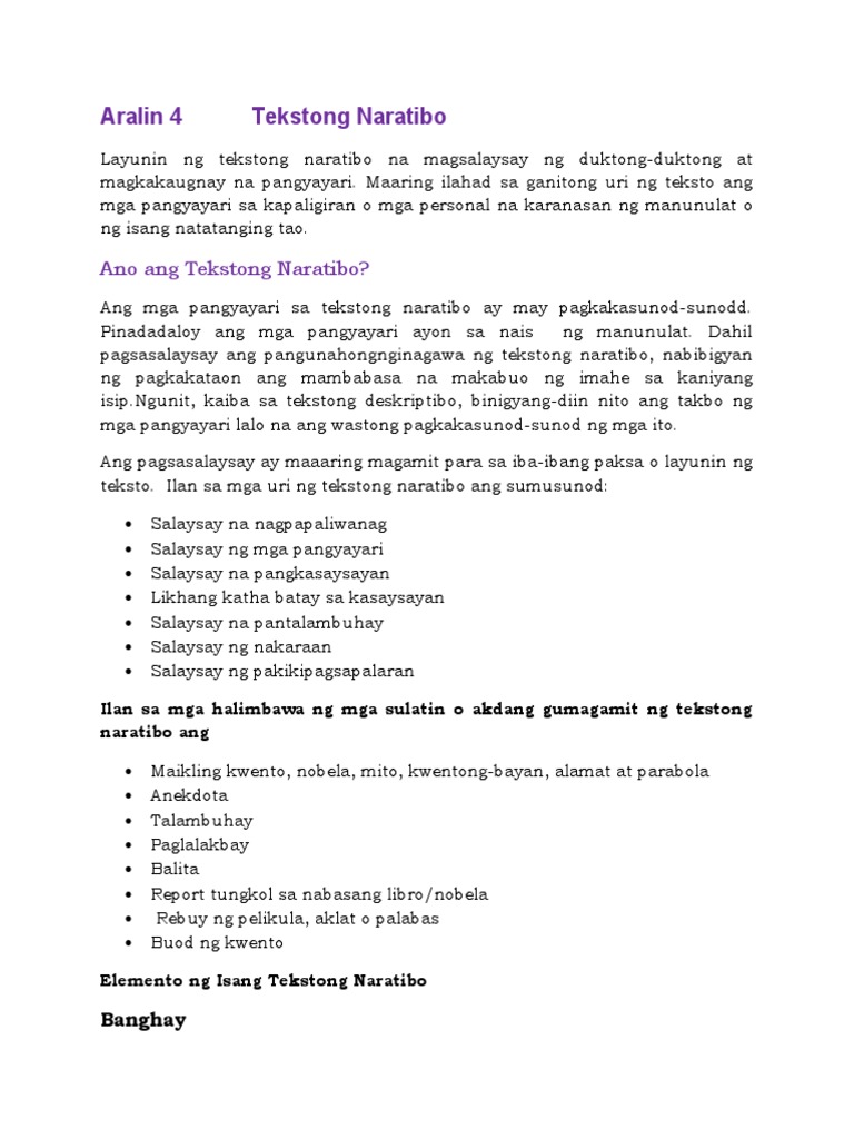 FILIPINO Tekstong Naratibo | PDF