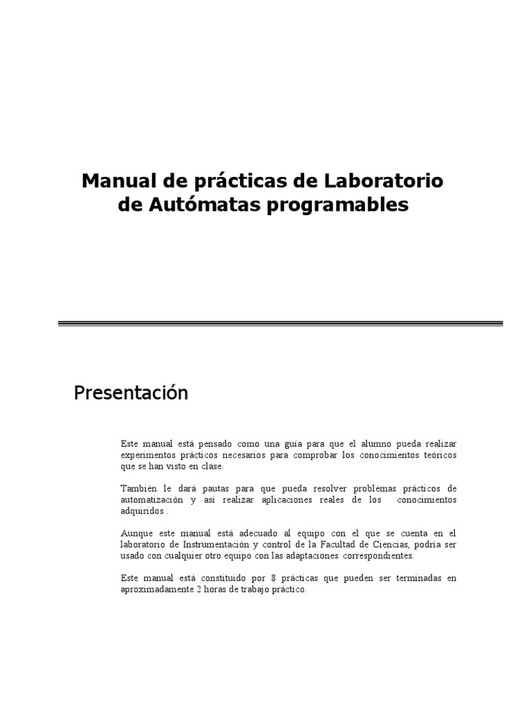 Manual de Practicas de Laboratorio de Automatas Programables | PDF | Controlador lógico ...