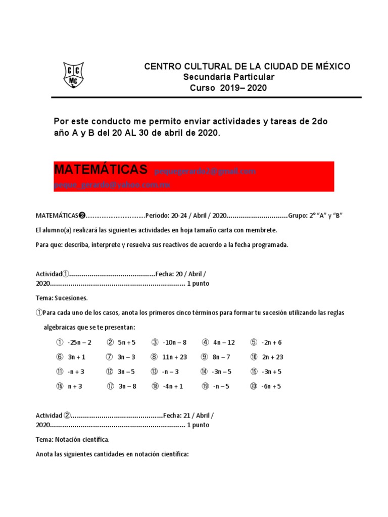 Actividades y Tareas 2 A y 2B 20al 30 Abril 2020 TM 5 PDF | PDF ...