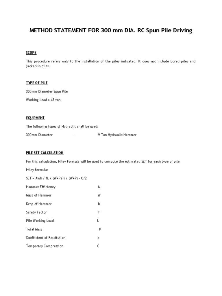 Sample Method Statement For Pile Driving | PDF | Deep Foundation ...