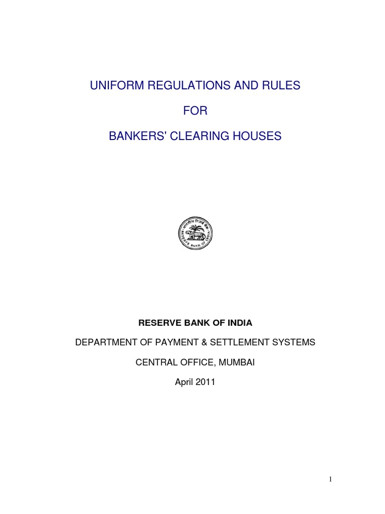 Uniform Regulations and Rules For Bankers Clearing House PDF | Download ...