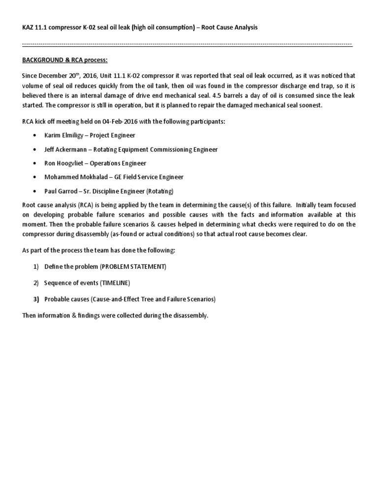 K02 Mechanical Seal Leak - RCA Document | PDF | Leak | Mechanical ...