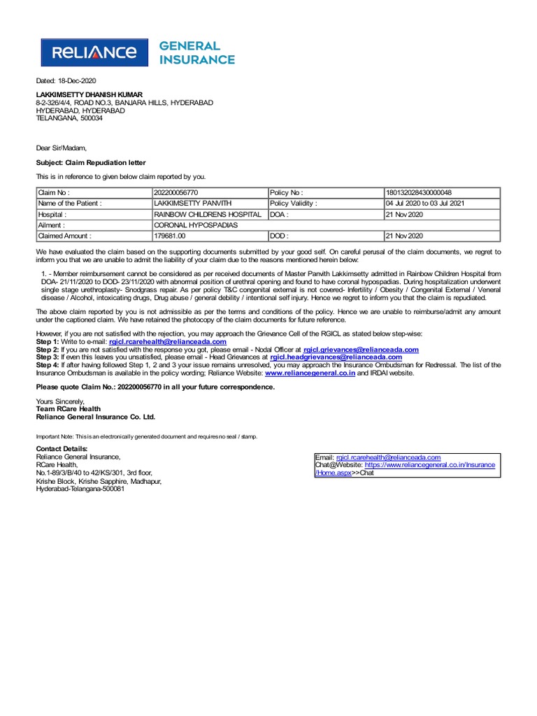 WWW - Reliancegeneral.co - In: Important Note: This Is An ...