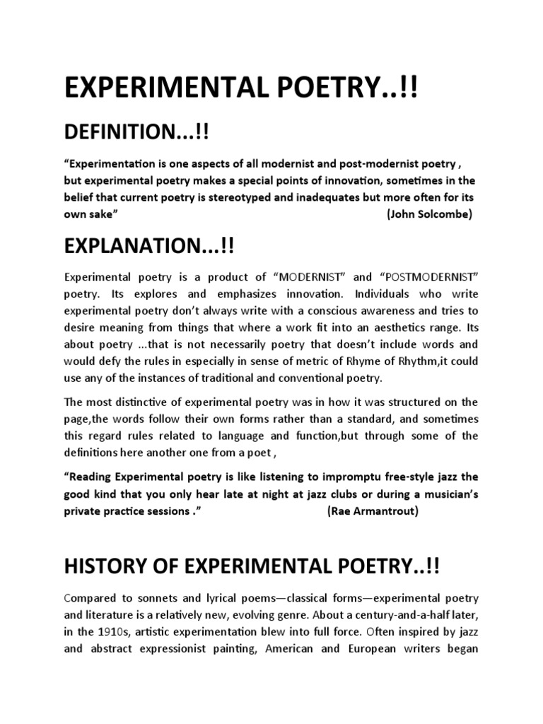 Experimental Poetry..!!: DEFINITION... !! | PDF | Poetry | T. S. Eliot