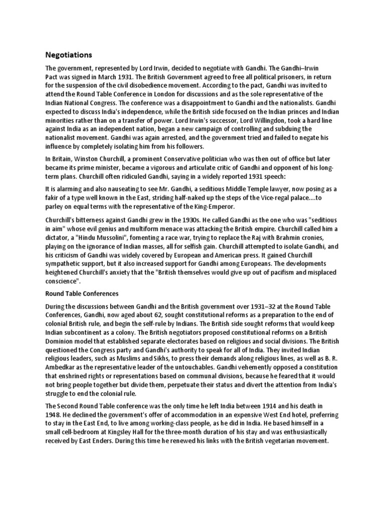 Negotiations: Round Table Conferences | PDF | Mahatma Gandhi | British Raj
