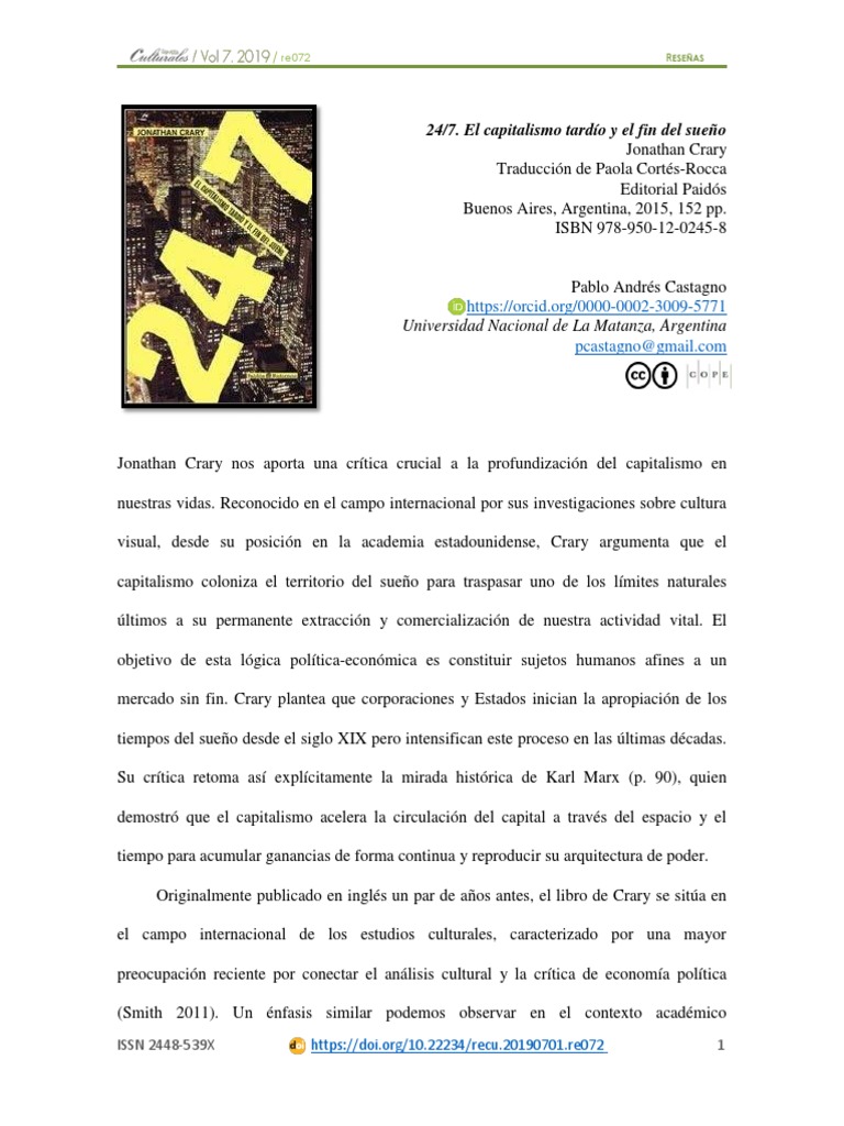 24-7 Jonathan Crary RESEÑA | PDF | Capitalismo | Karl Marx