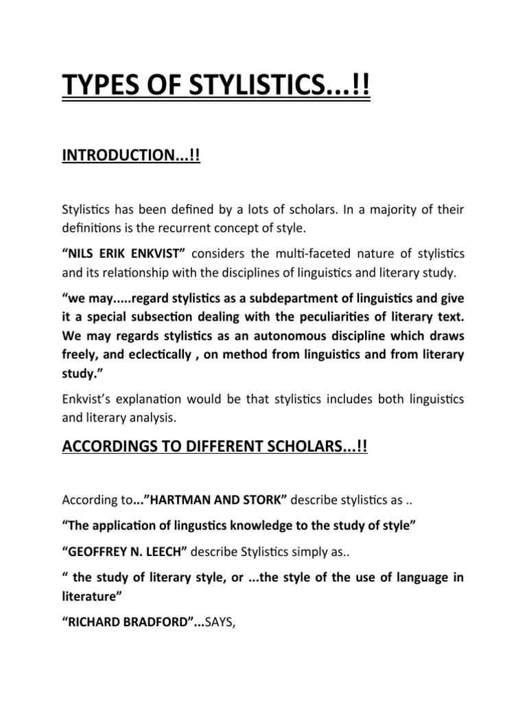 Types of Stylistics Explained | PDF | Linguistics | Phonology