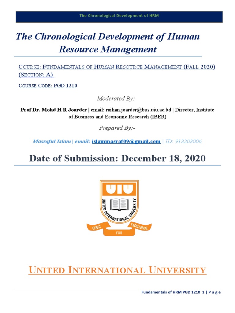 PGDHRM Assaingment The Chronological Development of Human Resource ...