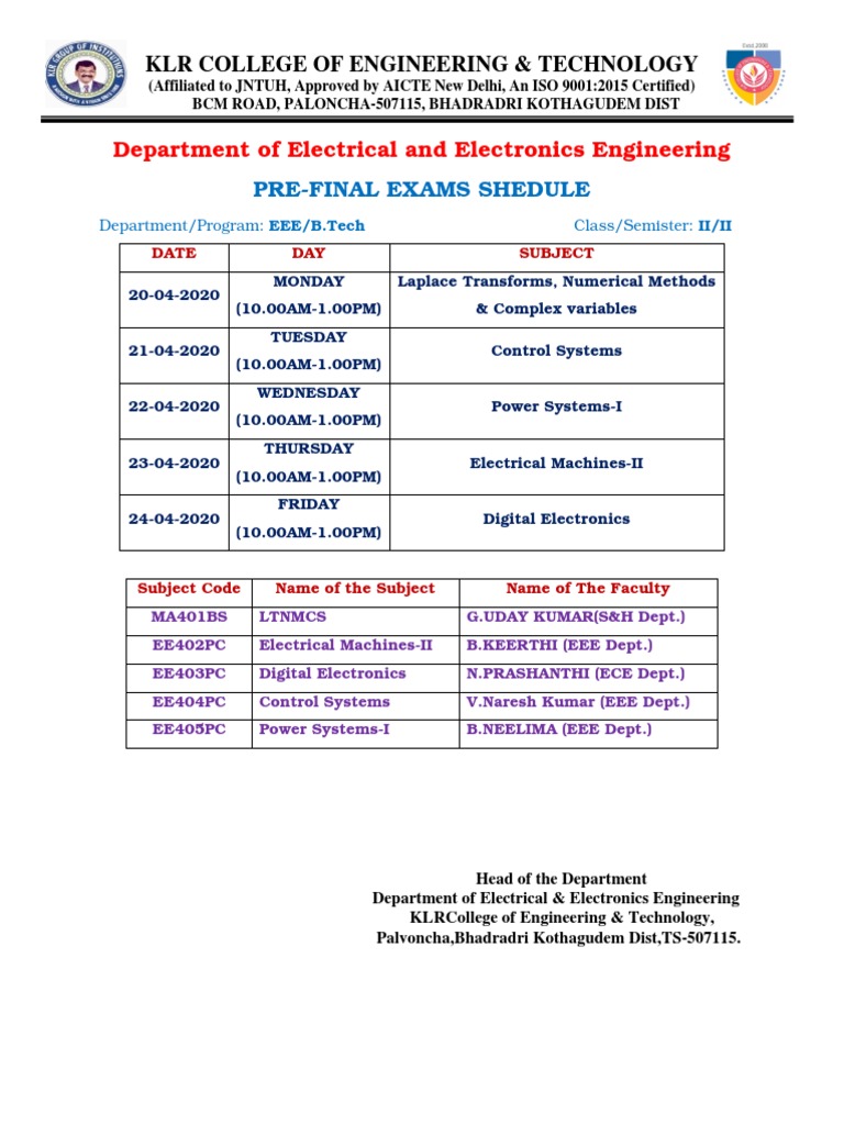 KLR College of Engineering & Technology Department of Electrical and Electronics Engineering Pre ...