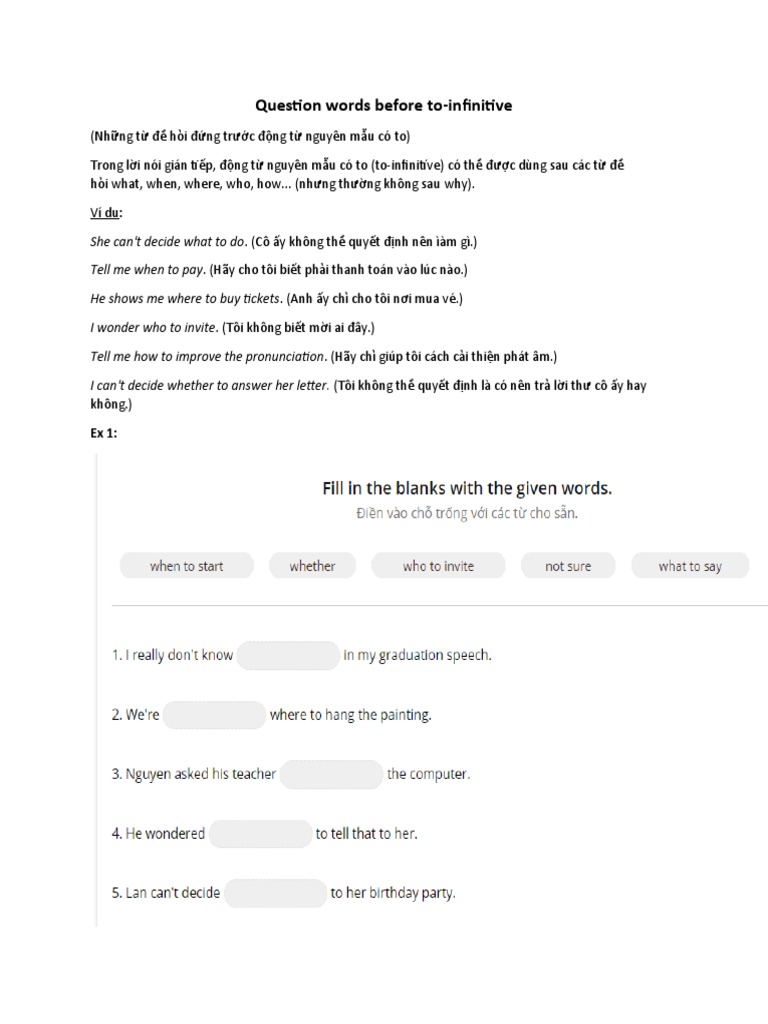 Question Words Before To-Infinitives: Examples and Exercises on Using ...