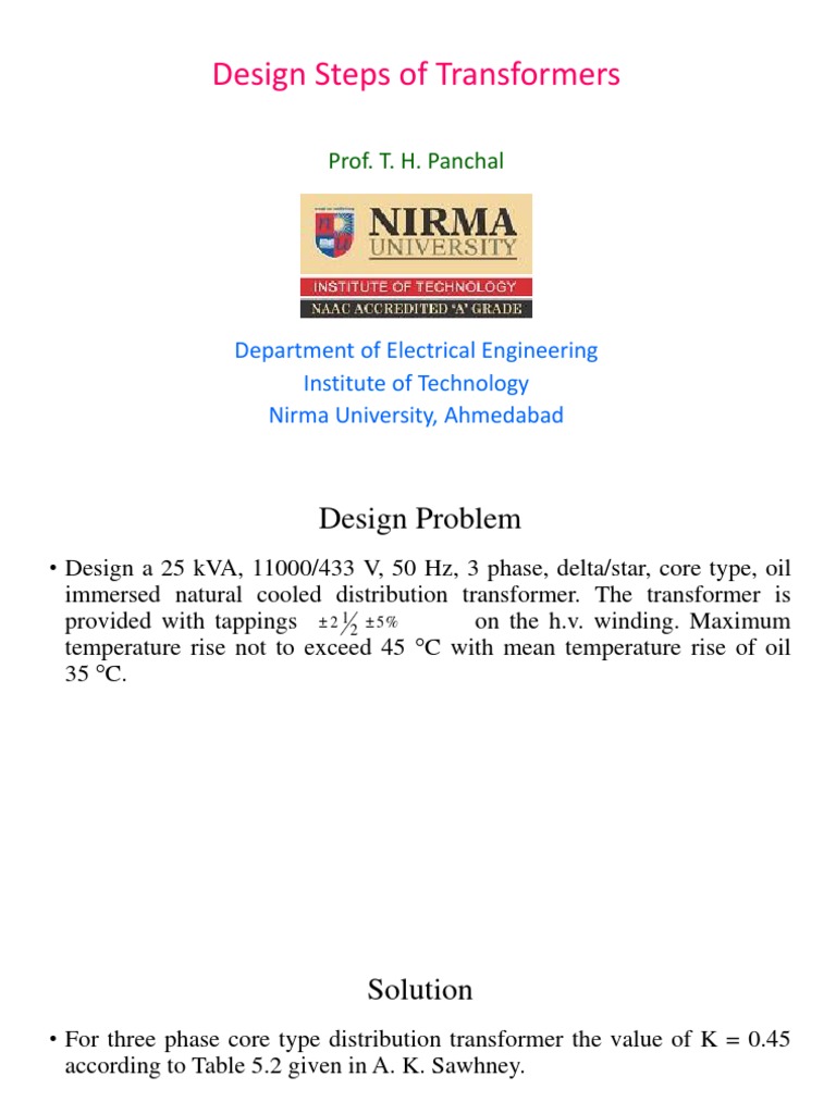 Transformer Design Steps and Calculations | PDF | Transformer | Electricity