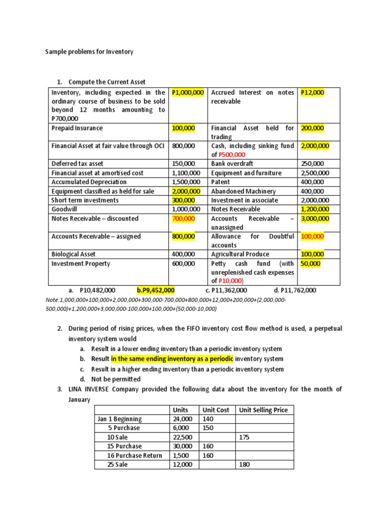 Sample Problems For Inventory | PDF | Inventory | Cost Of Goods Sold
