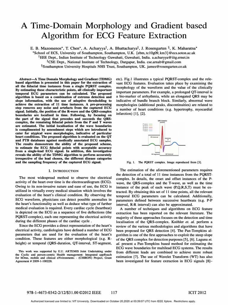 Ecg Feature Extraction Using Time Domain Morphology And Gradient Based Algorithm Pdf Cardiac