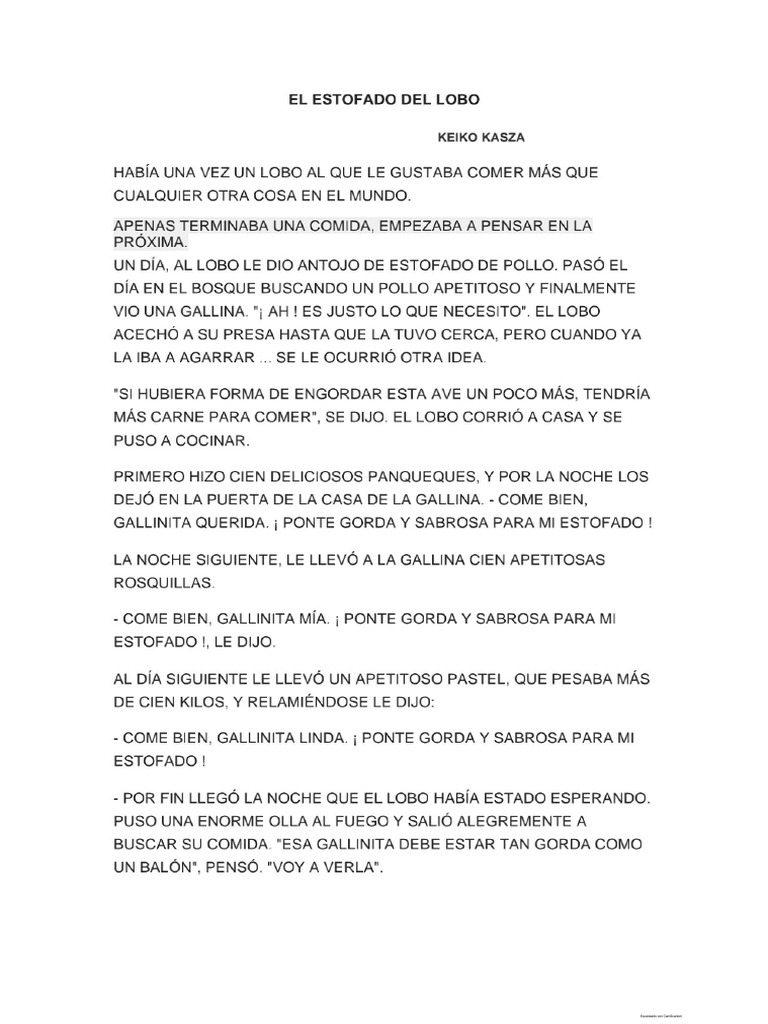 El Estofado Del Lobo Cuento | PDF