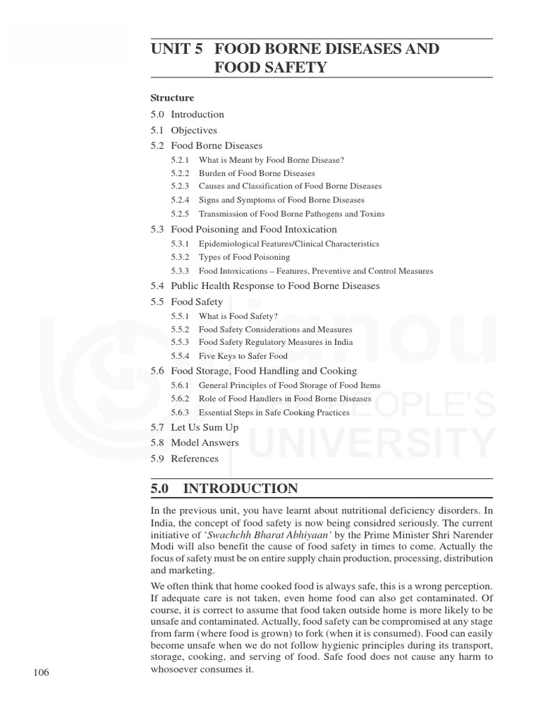 IGNOU Block 2 Unit 5 Foodborne Diseases and Food Safety | PDF ...