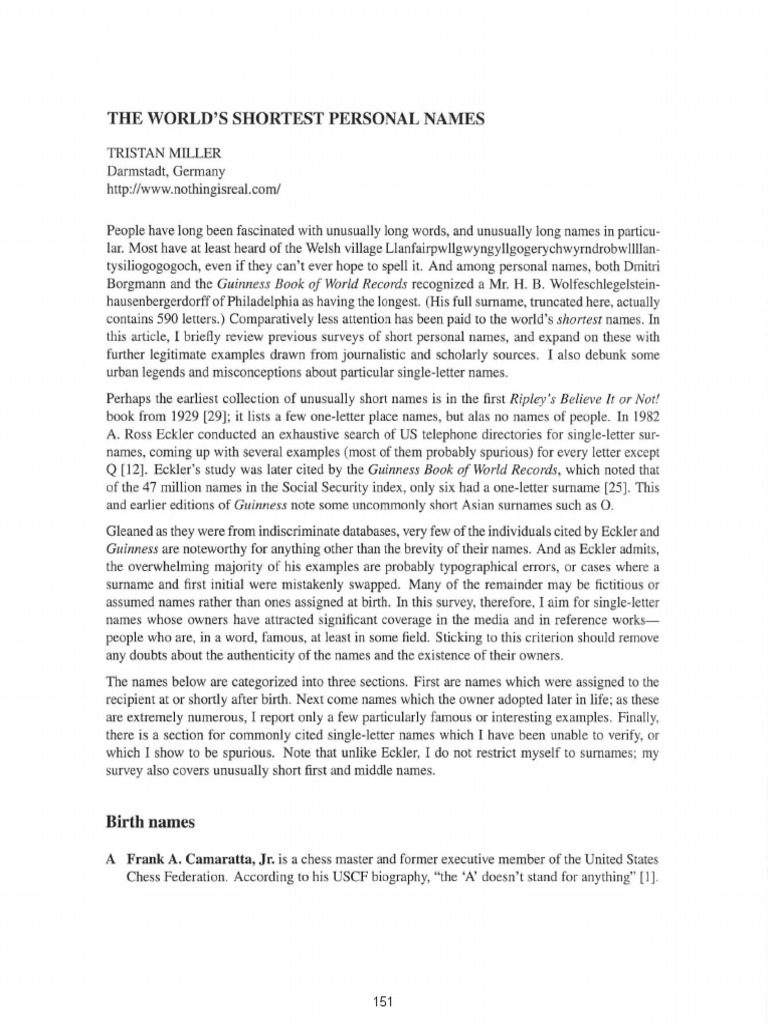 The Worlds Shortest Personal Names | PDF