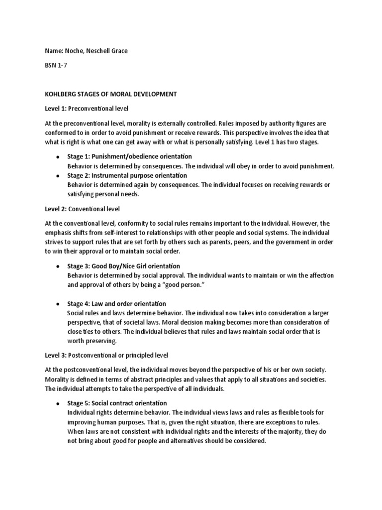 Kohlberg Stages of Moral Development Level 1: Preconventional Level ...