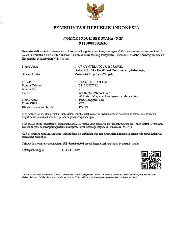 NIB CV USAHA Fix | PDF | Bisnis | Pengelolaan Keuangan & Uang