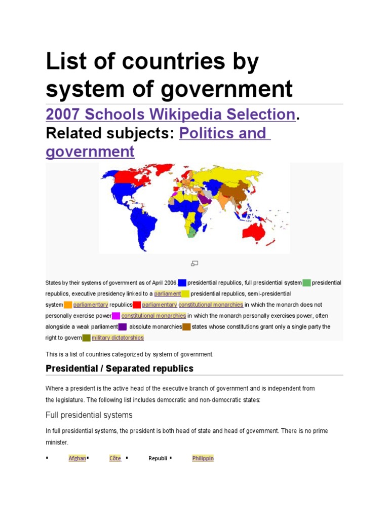 Countries Form of Govt | PDF | Monarchy | Global Politics