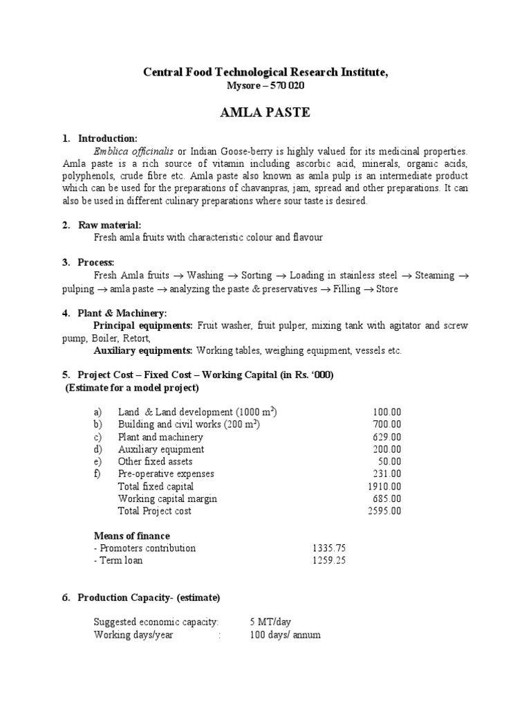Amla Paste: Central Food Technological Research Institute | PDF | Pulp ...