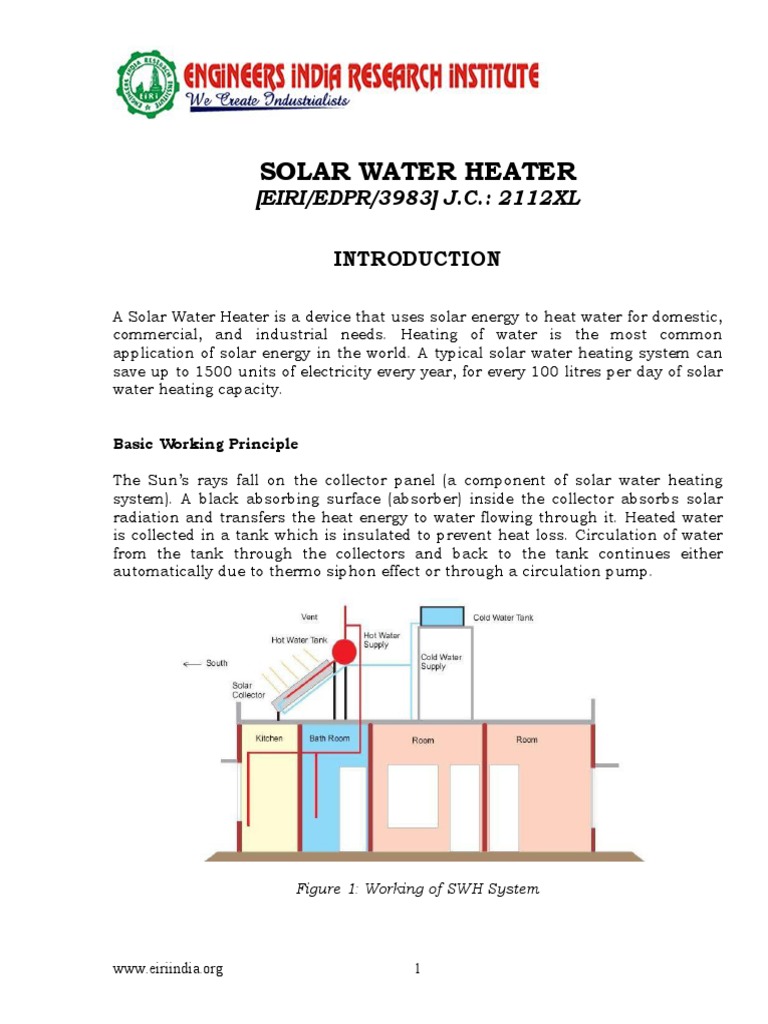 Project Report On Solar Water Heater | PDF | Water Heating | Solar Energy