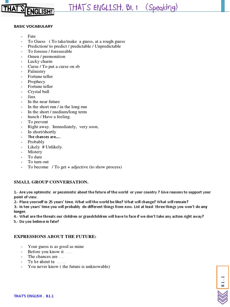 Future Vocabulary and Expressions | PDF | Foreign Language Studies ...