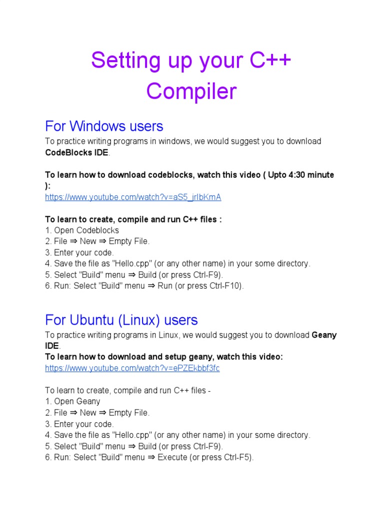 Setting Up Your C++ Compiler | PDF