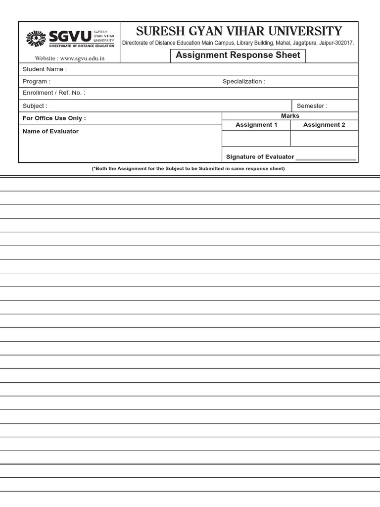 Blank - SGVU - Assignment Response Sheet PDF | PDF